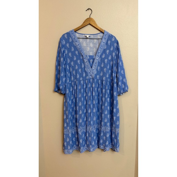 J. Jill | Dresses | J Jill Paisley Dress Xl Blue Vneck Empire Waist ...
